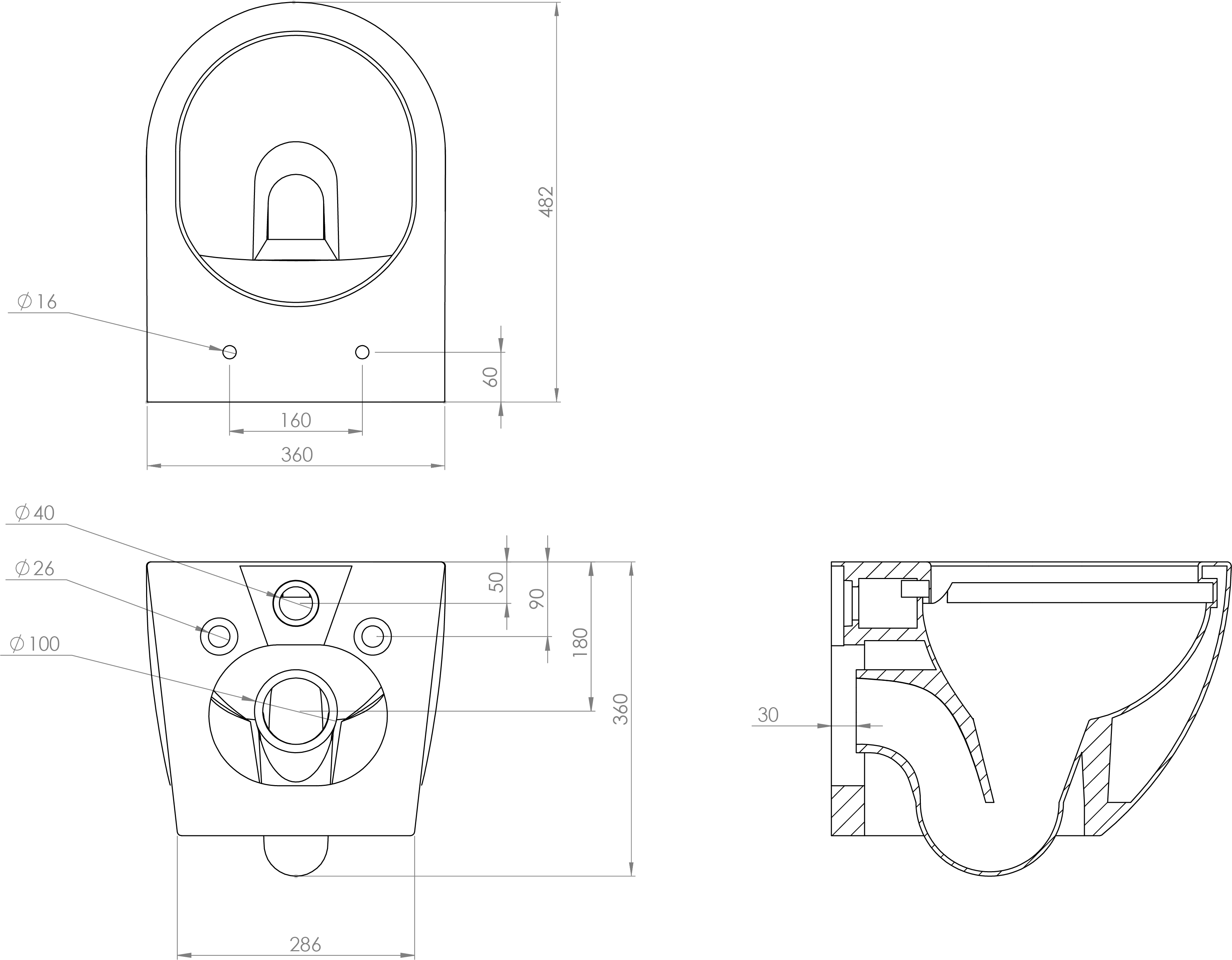 AIR wall hung WC pan & slim seat pack - rimless - short projection