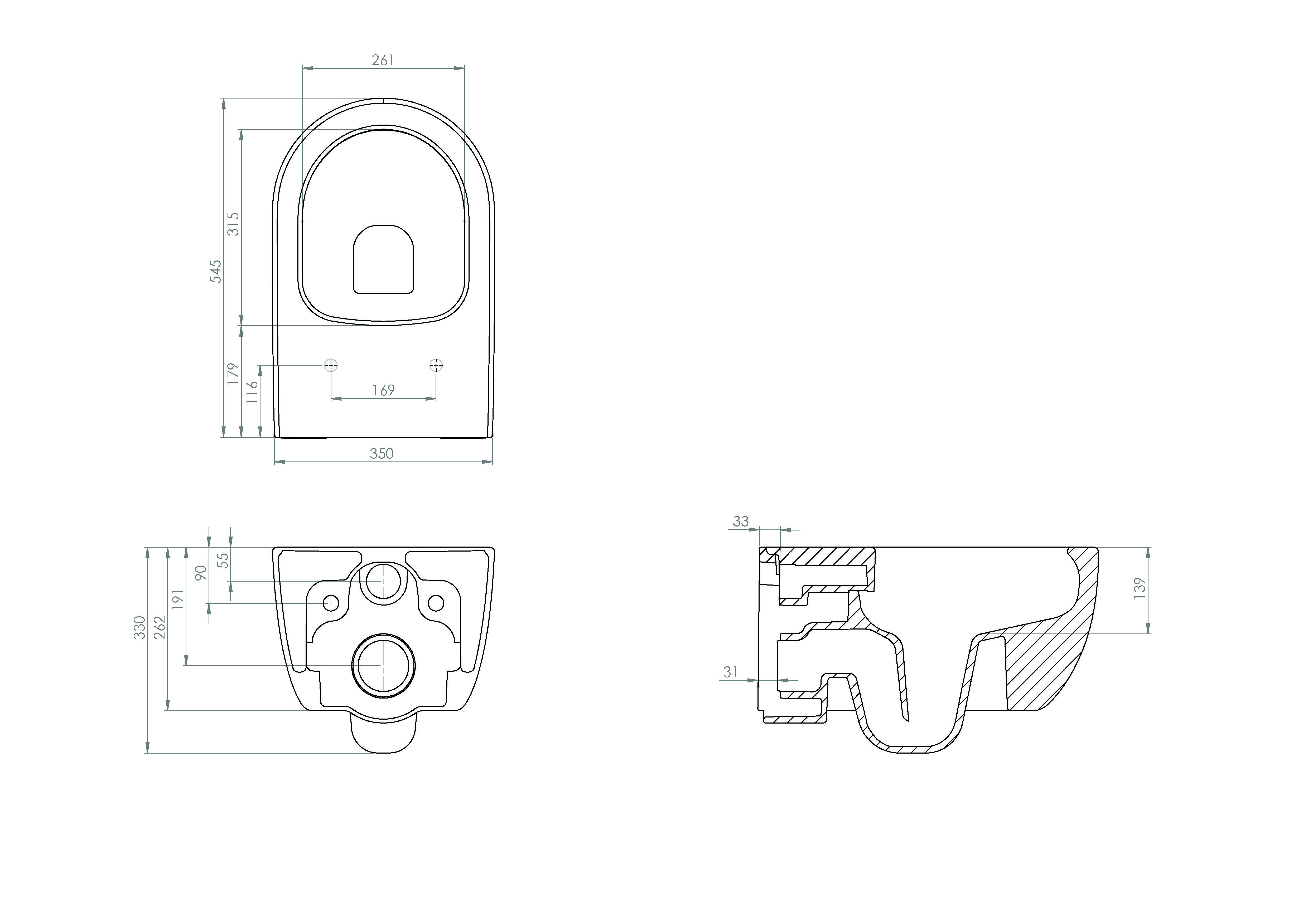 AUSTEN wall hung WC pan - rimless - Long projection
