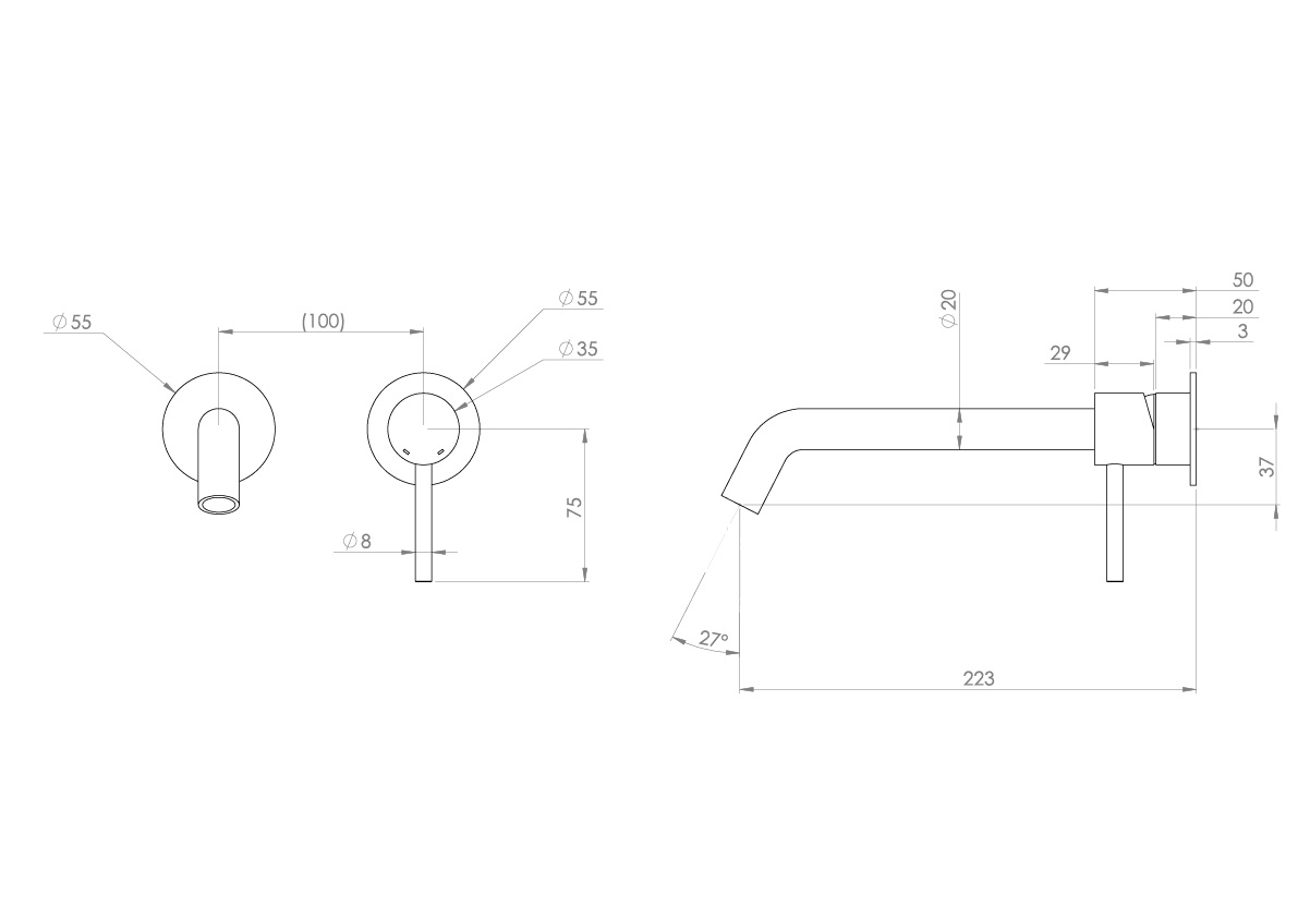 COS 2 Plate Wall mounted KIT - w/ Long spout (220mm) w/ Classic handle ...