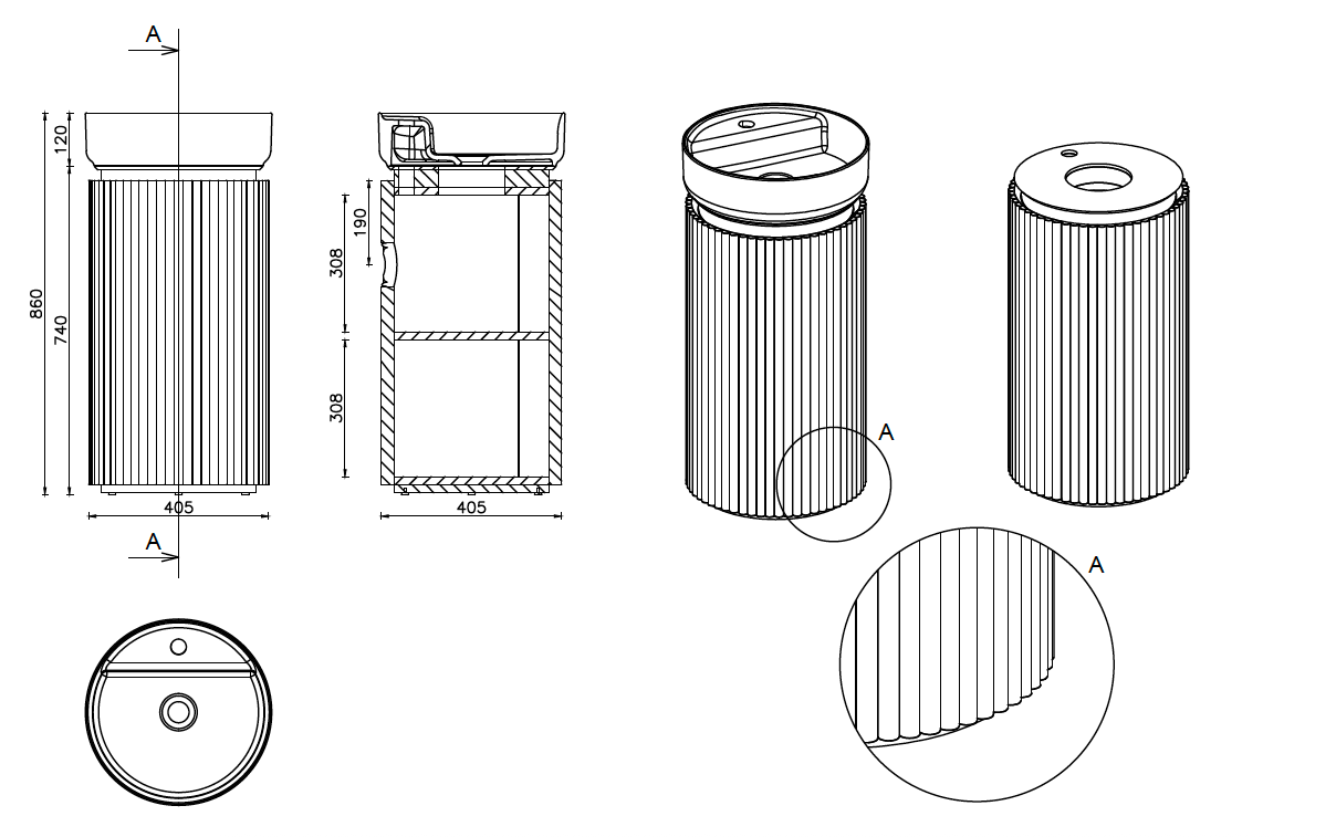 OXFORD 40cm Fluted Floor Standing Basin Unit - Matte Mocha