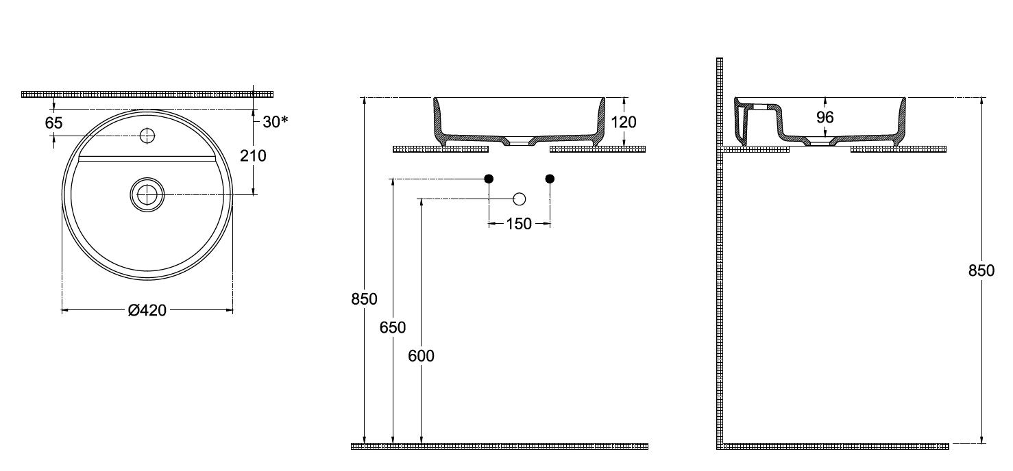OXFORD 42cm Countertop Basin 0 Tap Hole - Gloss White