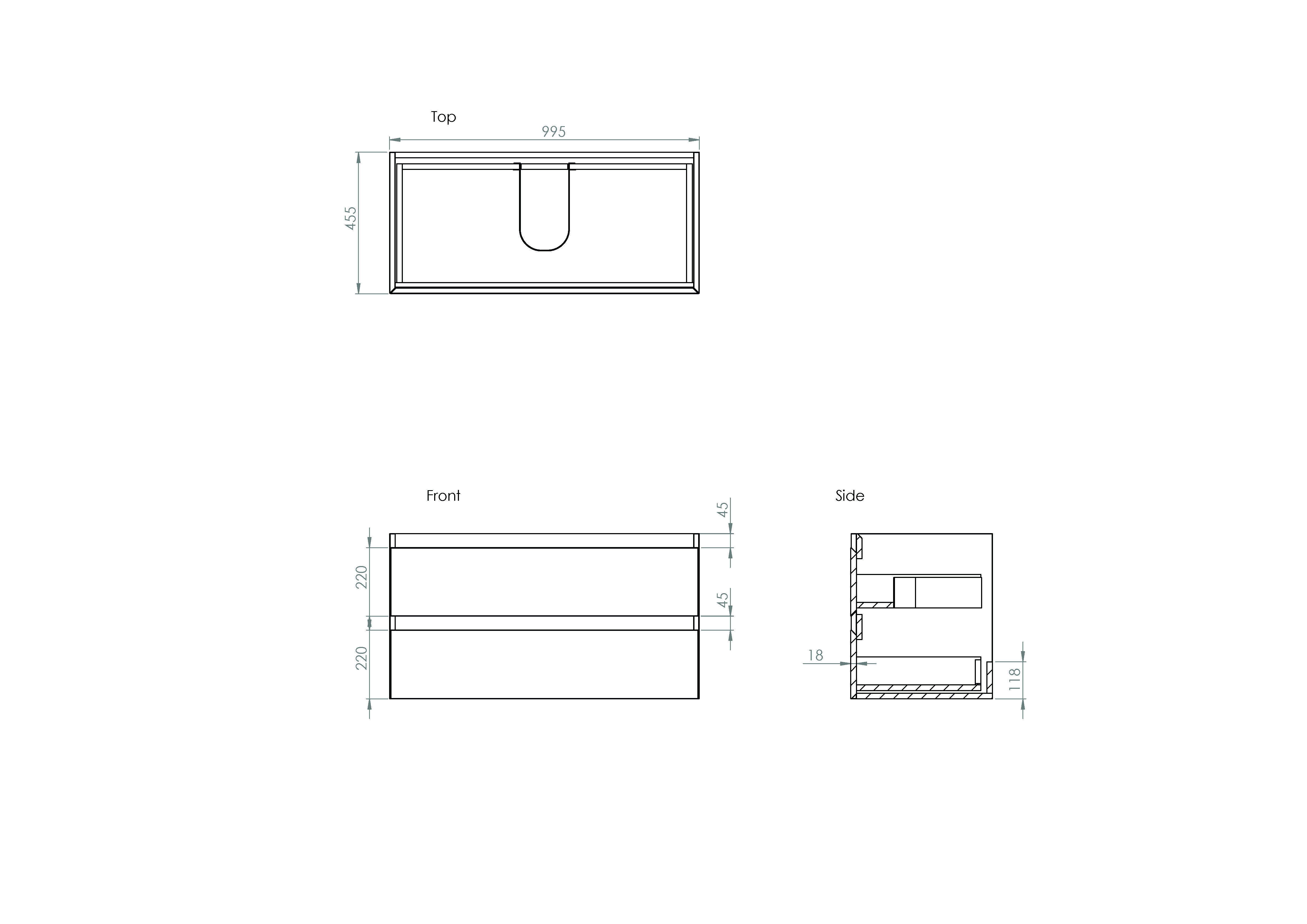 UNI 100cm 2 drawer wall mounted unit - Matte White