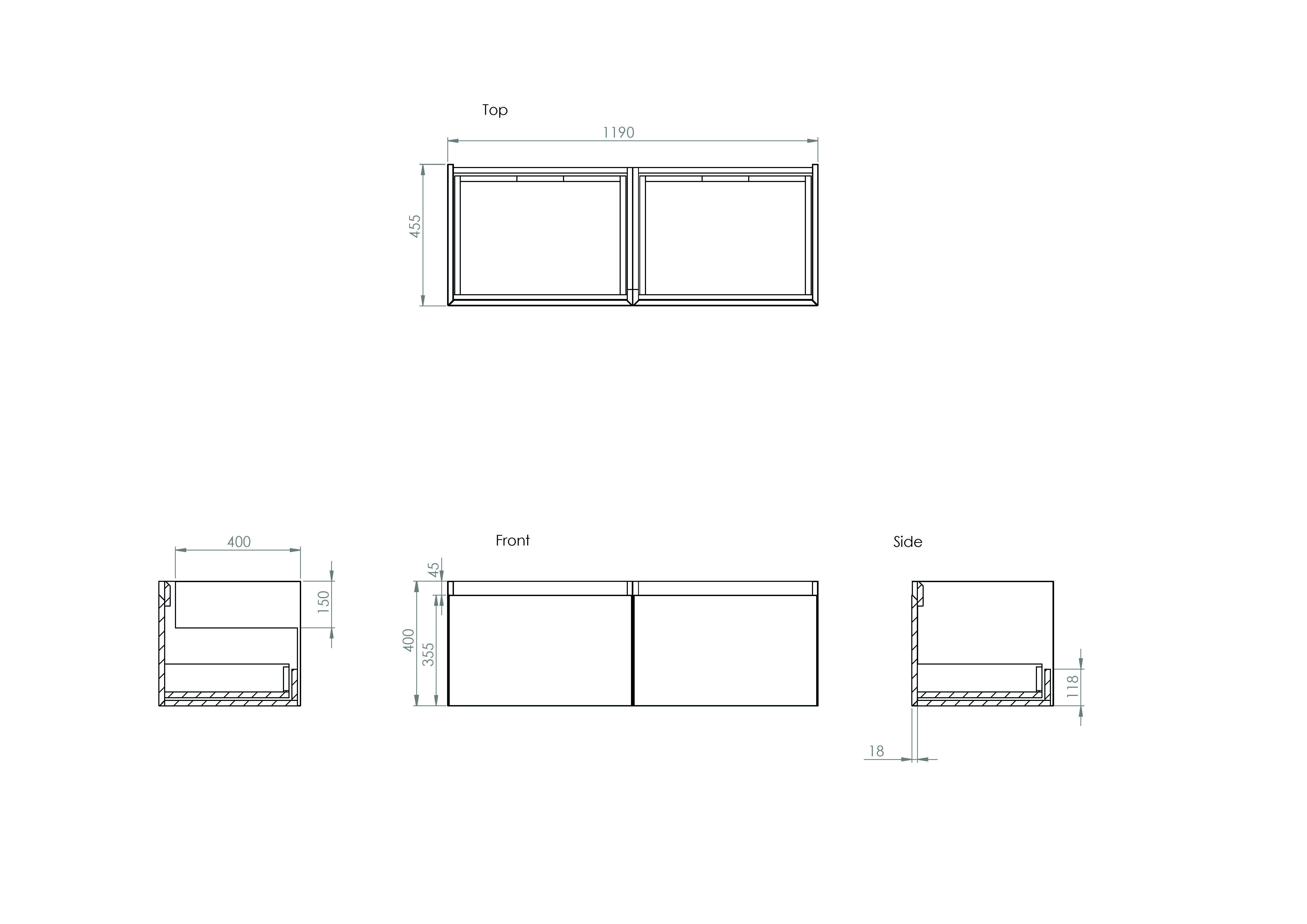 UNI 120cm 2 drawer wall mounted unit - Matte White