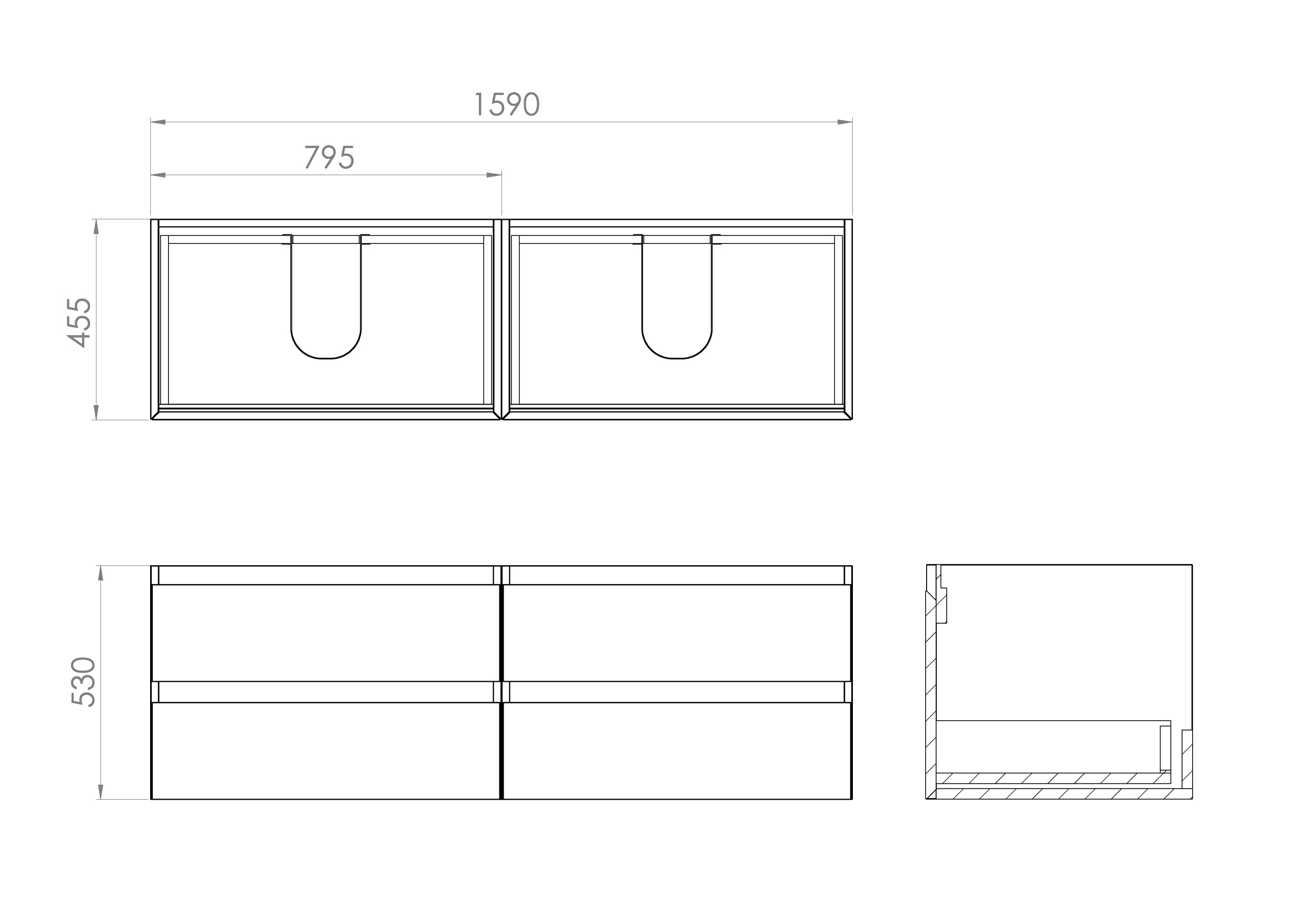 UNI 160cm Kit - 2 x 80cm 2 Drawer Wall Mounted Unit - Matte Anthracite