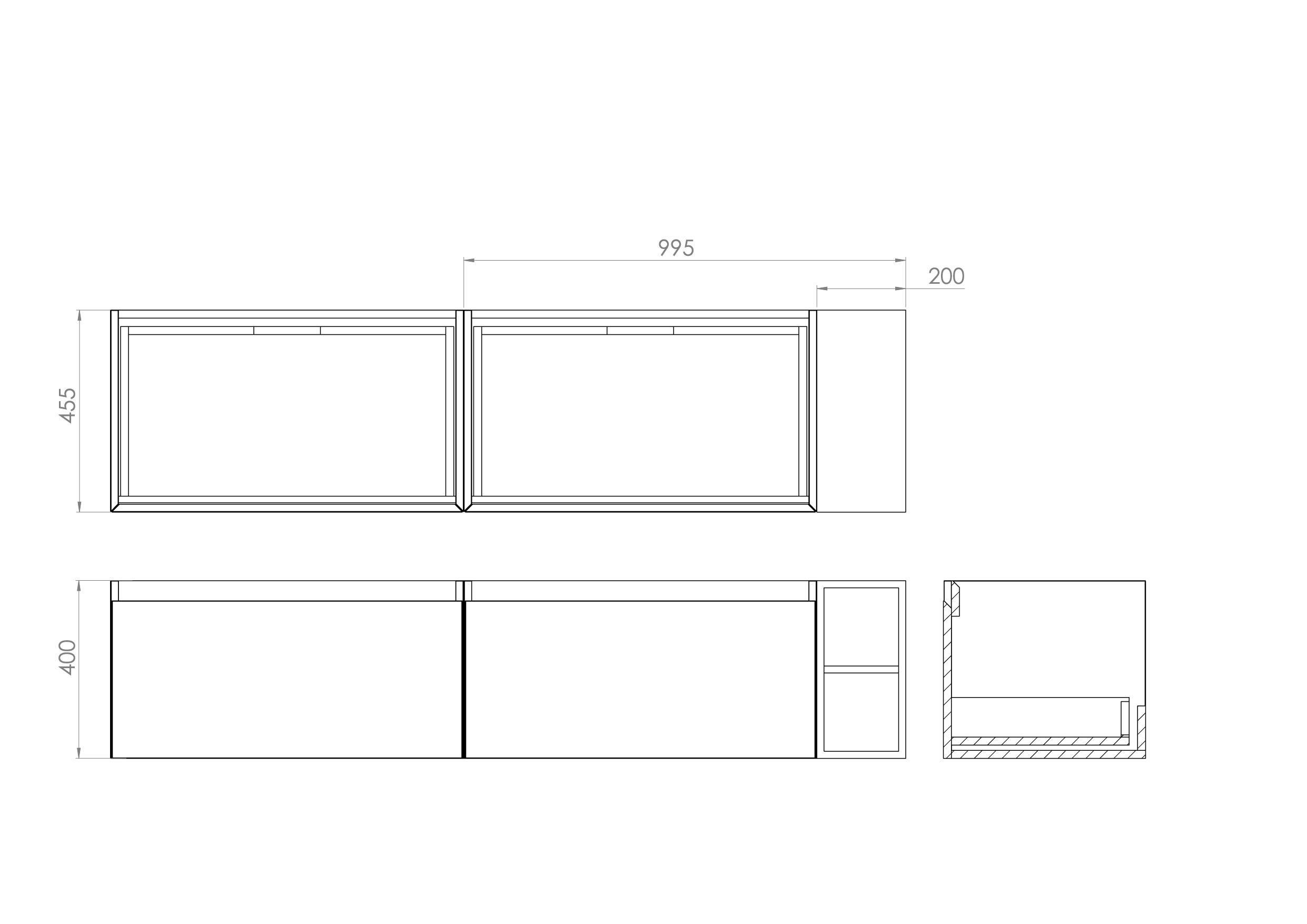UNI 180cm Kit - 2 x 80cm 1 Drawer wall mounted unit & 20cm Spacer ...