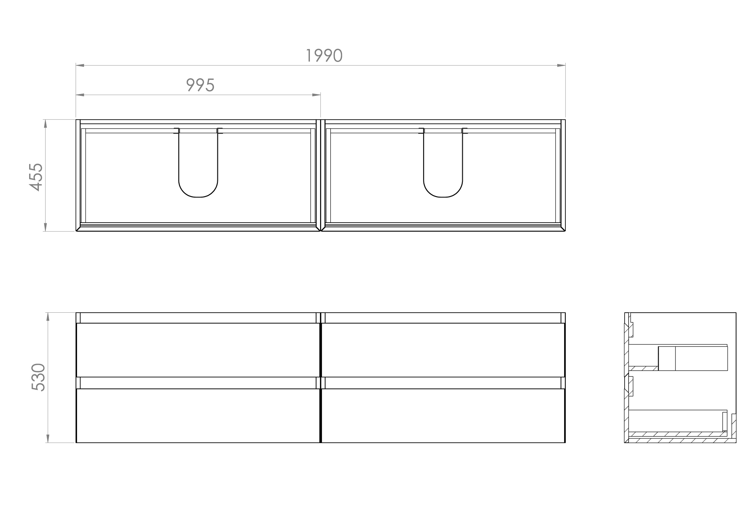 UNI 200cm Kit - 2 x 100cm 2 Drawer Wall Mounted Unit - Matte White